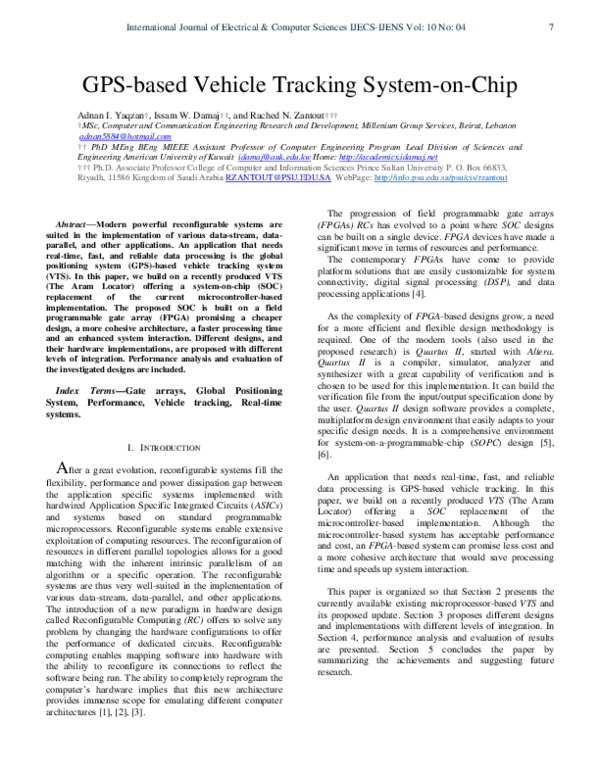 (PDF) GPS-Based Vehicle Tracking System-on-Chip | Issam Damaj ...