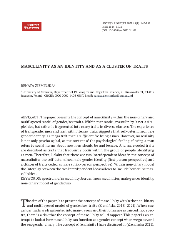 (PDF) Masculinity as an Identity and as a Cluster of Traits