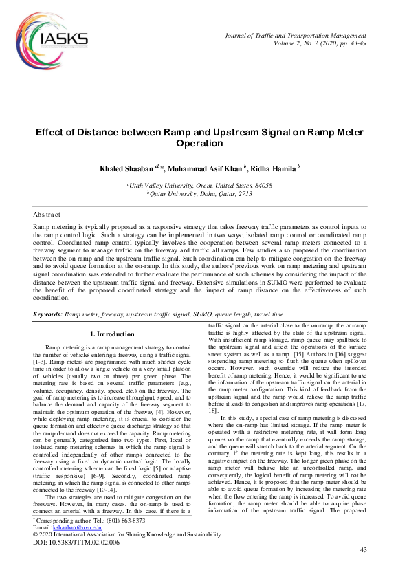 (PDF) Effect of Distance between Ramp and Upstream Signal on Ramp Meter ...