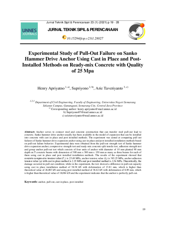 (PDF) Experimental Study of Pull-Out Failure on Sanko Hammer Drive ...
