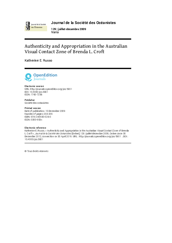 (PDF) Authenticity and Appropriation in the Australian Visual Contact Zone of
