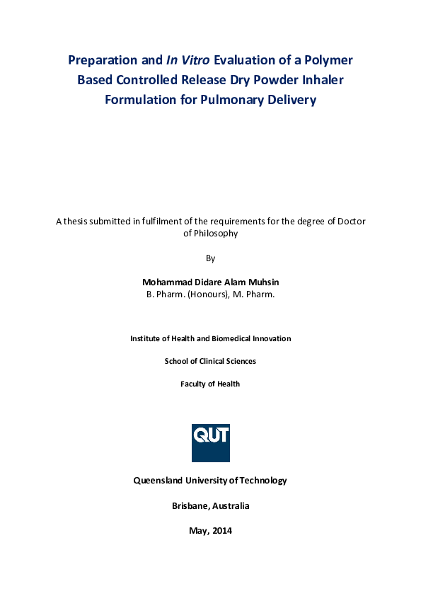 (PDF) Preparation and in vitro evaluation of a polymer based controlled ...