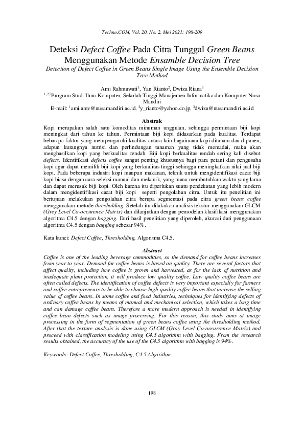(PDF) Deteksi Defect Coffee Pada Citra Tunggal Green Beans Menggunakan ...