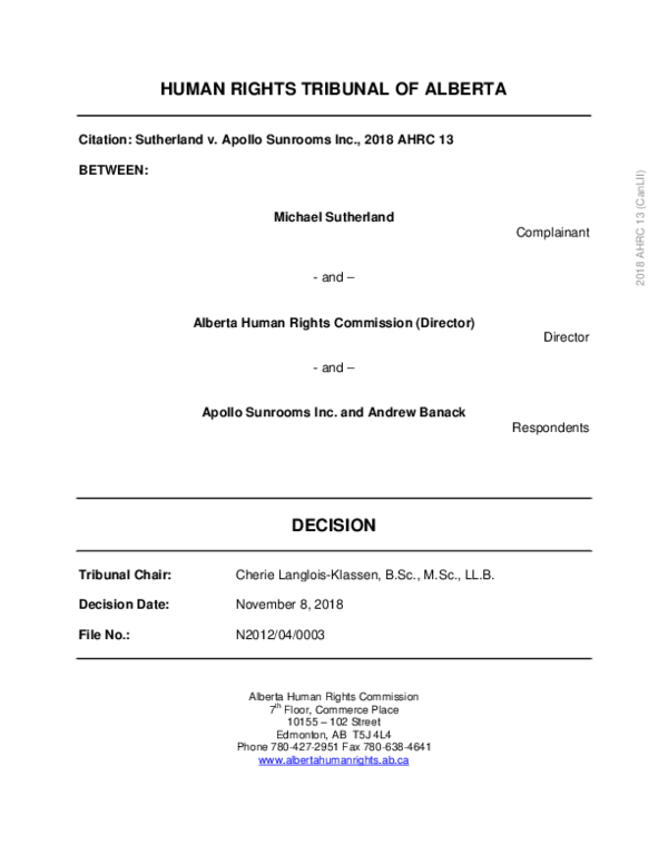 (PDF) HUMAN RIGHTS TRIBUNAL OF ALBERTA