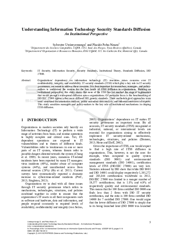 (PDF) Understanding Information Technology Security Standards Diffusion - An Institutional ...