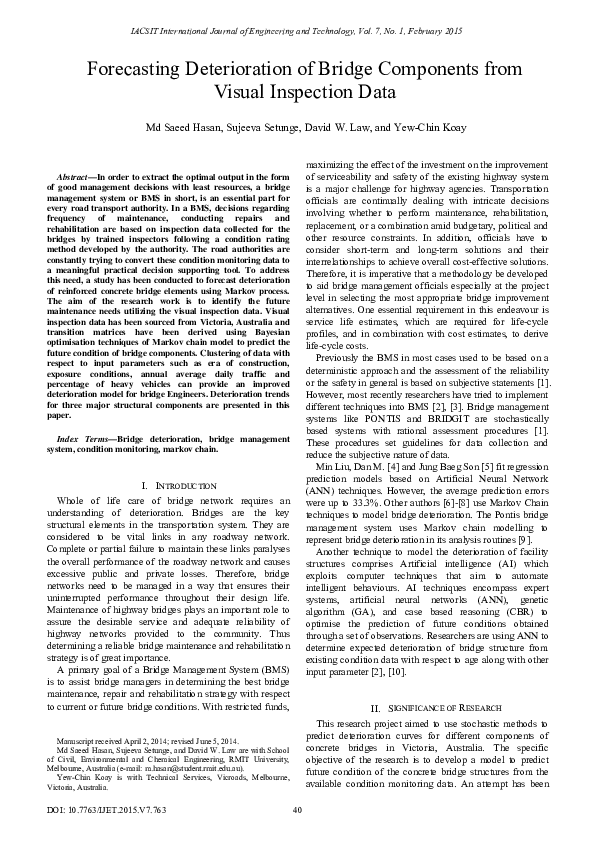 (PDF) Forecasting Deterioration of Bridge Components from Visual Inspection Data