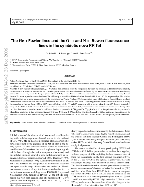 (PDF) The He ii Fowler lines and the O iii and N iii Bowen fluorescence