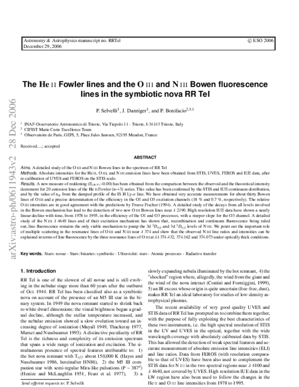(PDF) The He II Fowler lines and the O III and N III Bowen fluorescence ...