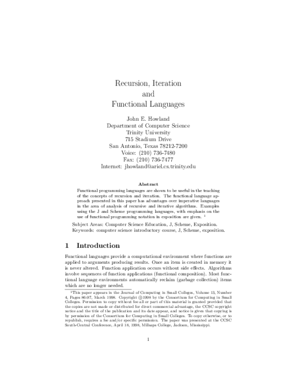 (PDF) Recursion, Iteration and Functional Languages