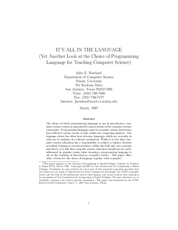 (PDF) IT'S ALL IN THE LANGUAGE (Yet Another Look at the Choice of Programming Language for ...