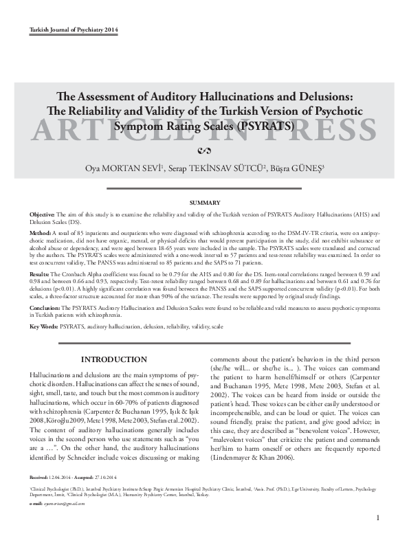 (PDF) The Assessment of Auditory Hallucinations and Delusions : The ...