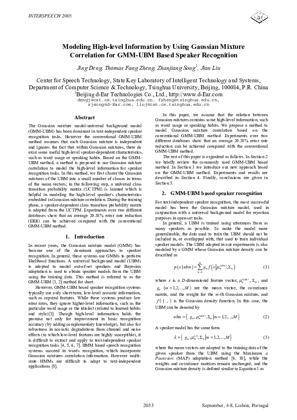 (PDF) Modeling high-level information by using Gaussian mixture correlation for GMM-UBM based ...