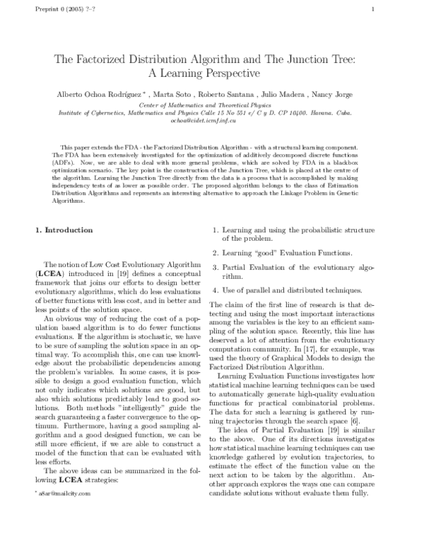 (PDF) The Factorized Distribution Algorithm and The Junction Tree: A Learning Perspective