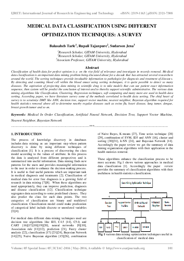 (PDF) Medical Data Classification Using Different Optimization Techniques: A Survey