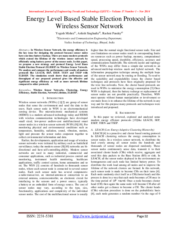 (PDF) Energy Level Based Stable Election Protocol in Wireless Sensor ...