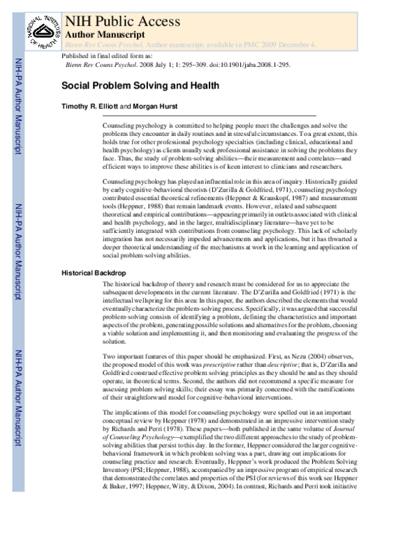 (PDF) Social Problem Solving and Health