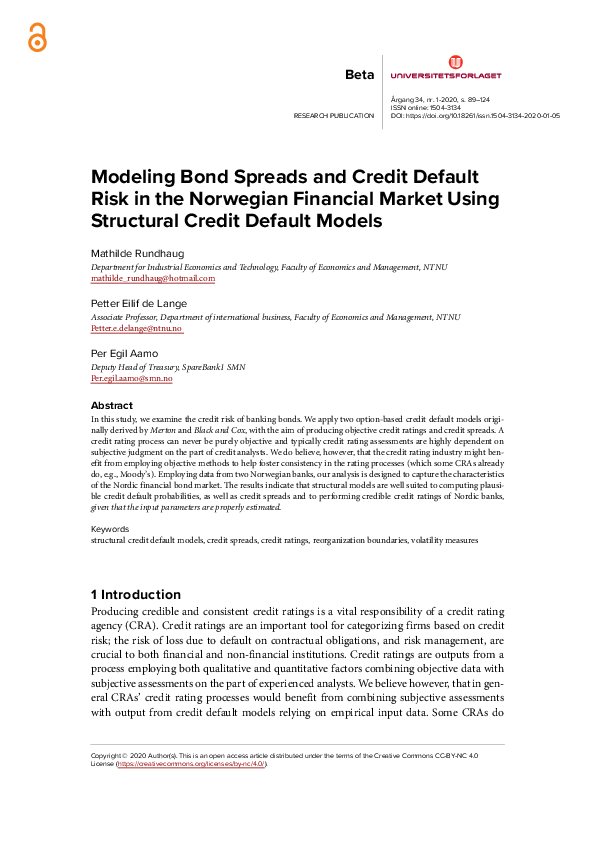 (PDF) Modeling Bond Spreads and Credit Default Risk in the Norwegian ...