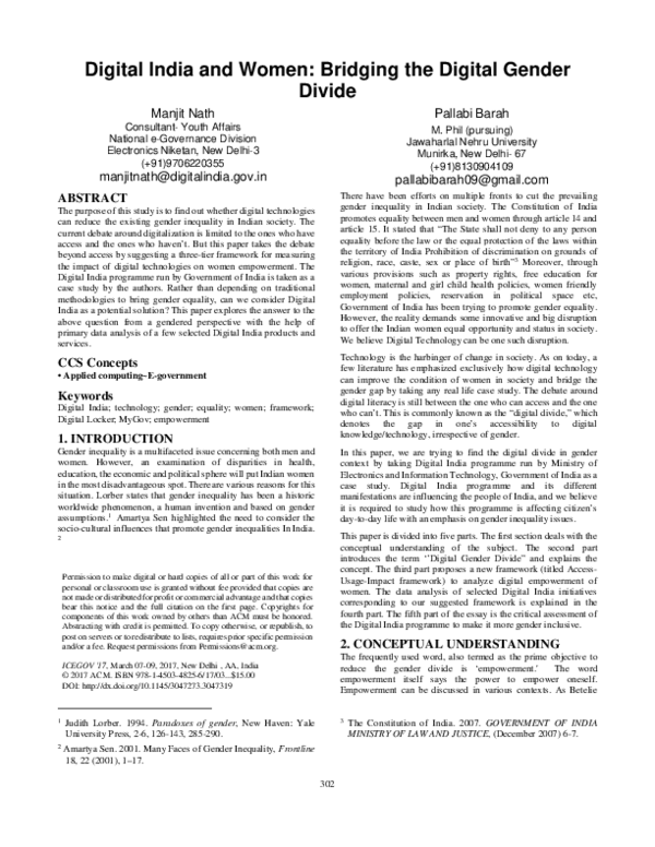 (PDF) Digital India and Women: Bridging the Digital Gender Divide