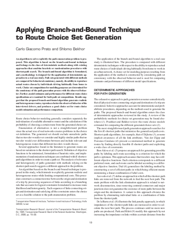 (PDF) Applying Branch-and-Bound Technique to Route Choice Set Generation