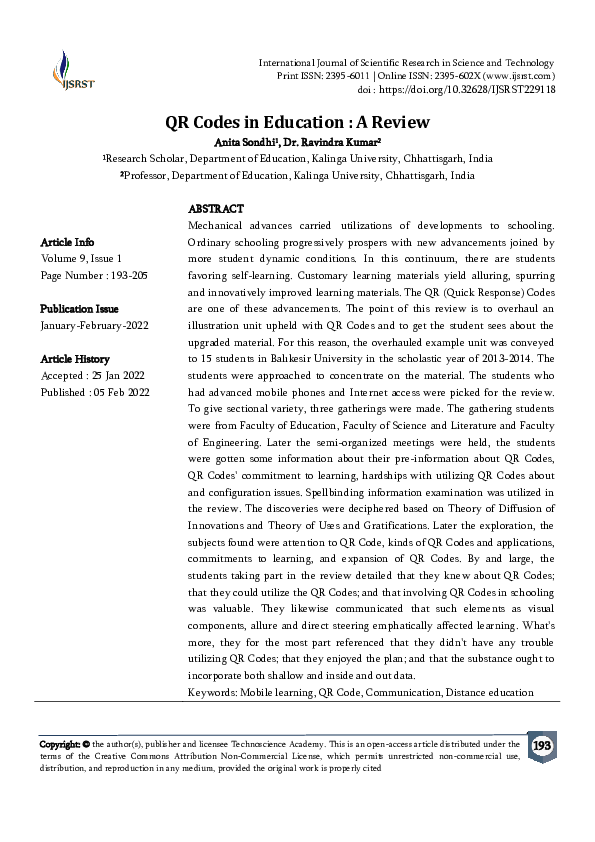 (PDF) QR Codes in Education : A Review