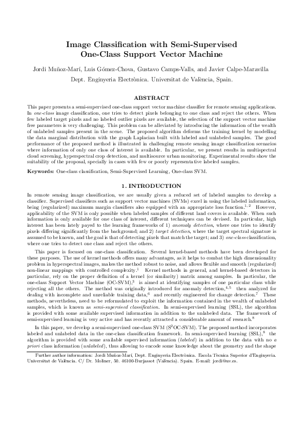 Pdf Image Classification With Semi Supervised One Class Support