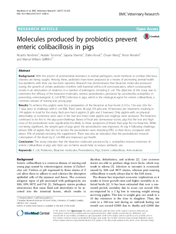 (PDF) Molecules produced by probiotics prevent enteric colibacillosis ...