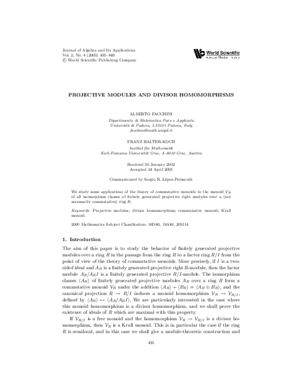 (PDF) Projective Modules and Divisor Homomorphisms