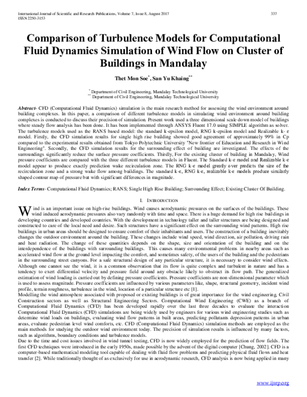 (PDF) Comparison of Turbulence Models for Computational Fluid Dynamics Simulation of Wind Flow ...