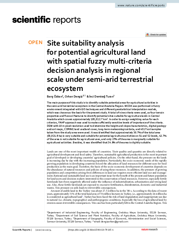 (PDF) Site suitability analysis for potential agricultural land with spatial fuzzy multi ...