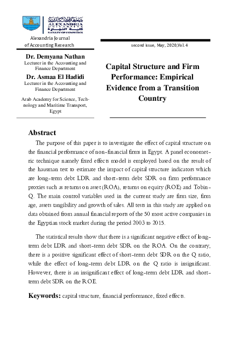 (PDF) Capital Structure and Firm Performance: Empirical Evidence from a Transition Country