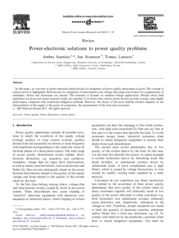 (PDF) Power-electronic solutions to power quality problems