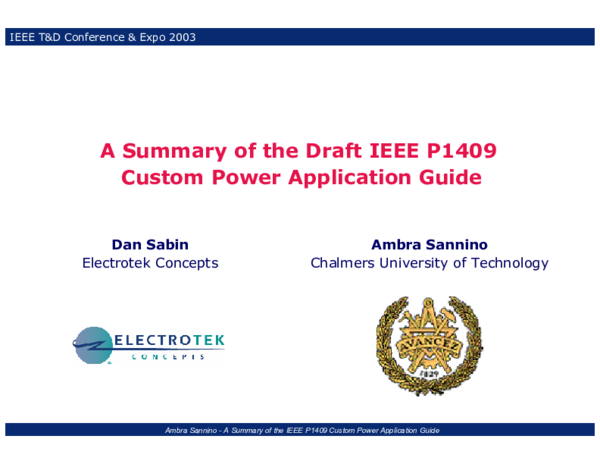 (PDF) A summary of the draft IEEE P1409 custom power application guide