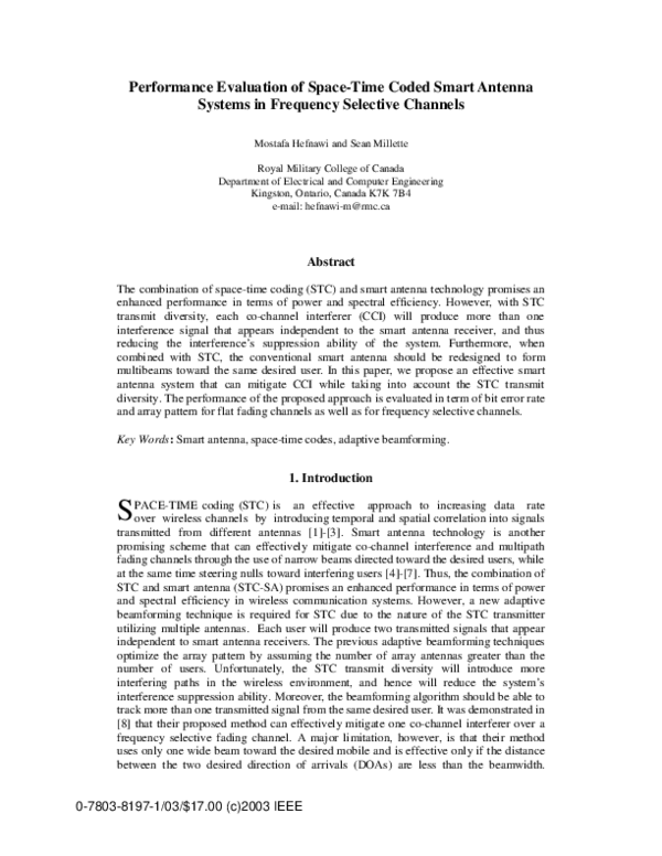 Pdf Performance Evaluation Of Space Time Coded Smart Antenna Systems