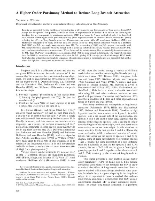 (PDF) A higher order parsimony method to reduce long-branch attraction