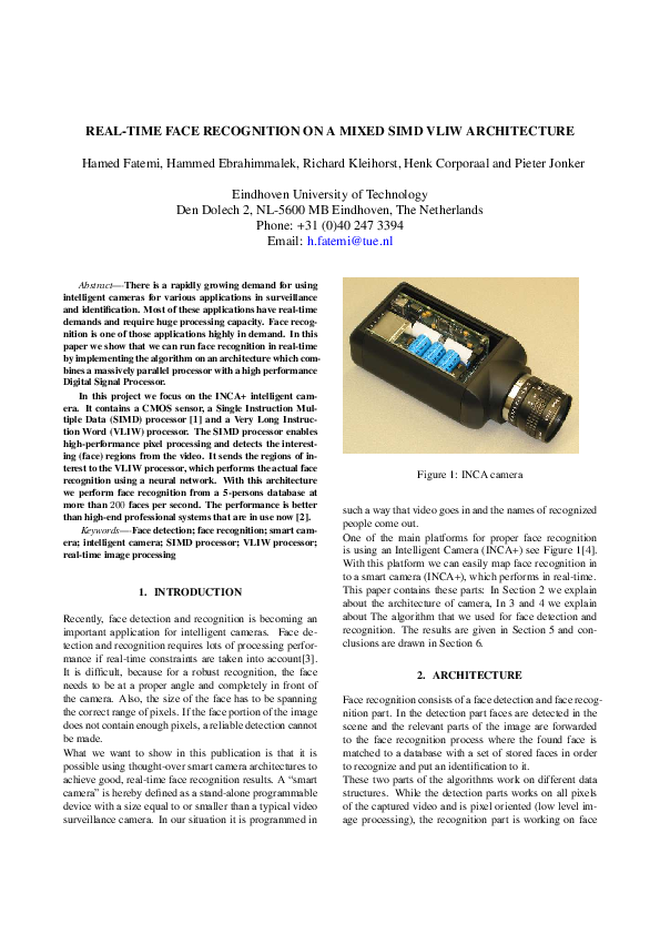 Pdf Real Time Face Recognition On A Mixed Simd Vliw Architecture