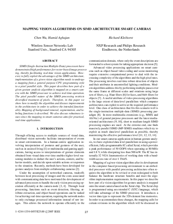 (PDF) Mapping vision algorithms on simd architecture smart cameras