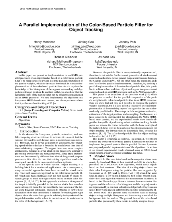 (PDF) A parallel implementation of the color-based particle filter for ...
