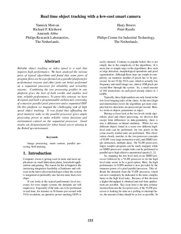 (PDF) Real time object tracking with a low-cost smart camera