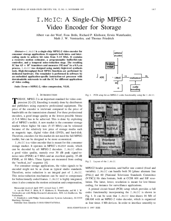 (PDF) I.McIC: a single-chip MPEG-2 video encoder for storage | Richard Kleihorst - Academia.edu