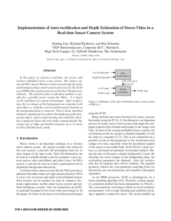 (PDF) Implementation of auto-rectification and depth estimation of stereo video in a real-time ...