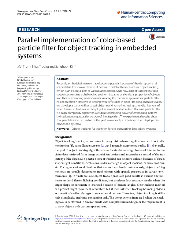 (PDF) Parallel implementation of color-based particle filter for object ...