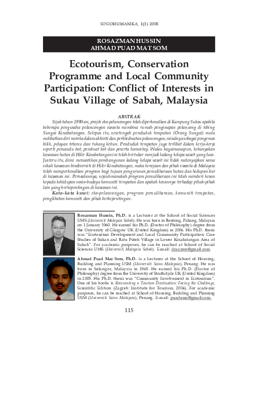 (PDF) Ecotourism, Conservation Programme and Local Community ...