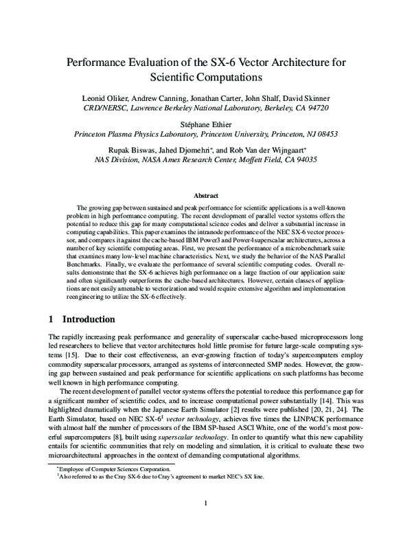 (PDF) Performance evaluation of the SX-6 vector architecture for scientific computations ...