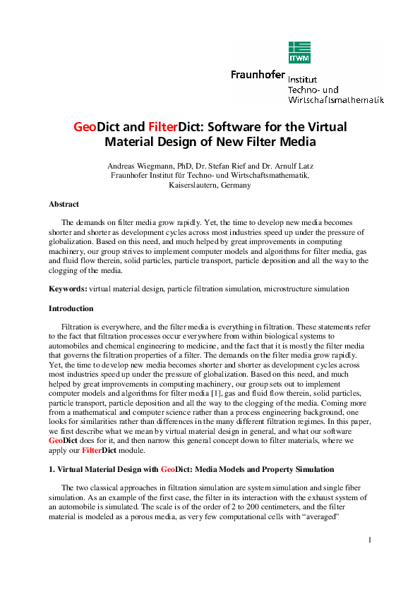 (PDF) 1 GeoDict and FilterDict: Software for the Virtual Material ...