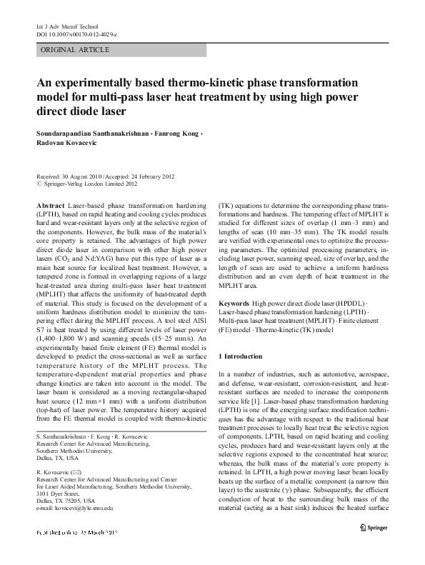 (PDF) An experimentally based thermo-kinetic phase transformation model for multi-pass laser ...