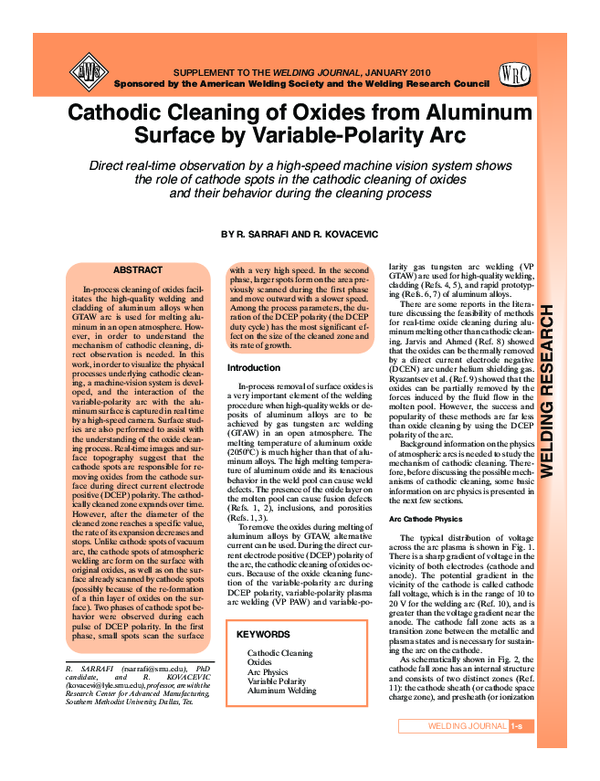 (PDF) Cathodic Cleaning of Oxides from Aluminum Surface by Variable ...