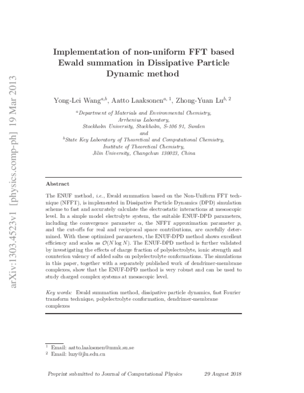 Pdf Implementation Of Non Uniform Fft Based Ewald Summation In Dissipative Particle Dynamic Method