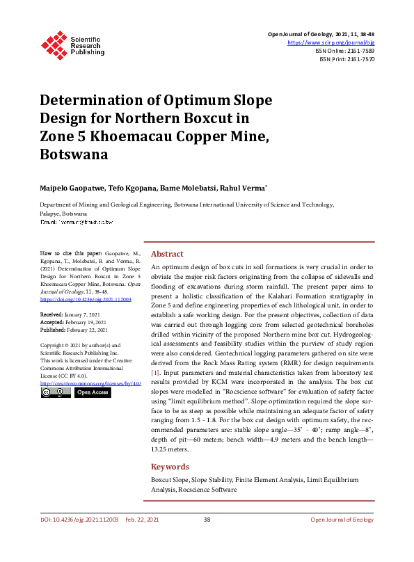 (PDF) Determination of Optimum Slope Design for Northern Boxcut in Zone ...