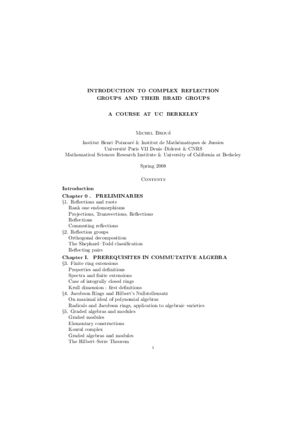 (PDF) Introduction to Complex Reflection Groups and Their Braid Groups