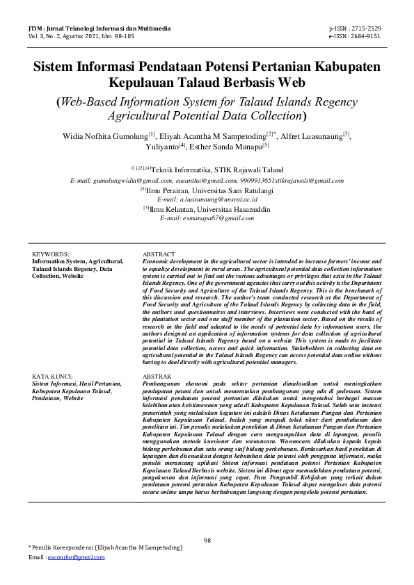 (PDF) Sistem Informasi Pendataan Potensi Pertanian Kabupaten Kepulauan Talaud Berbasis Web